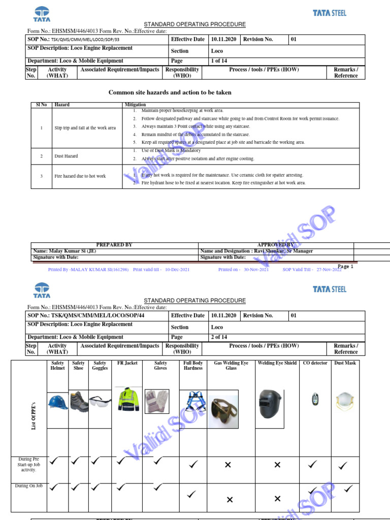 Loco Engine Replacement Safety SOP | PDF