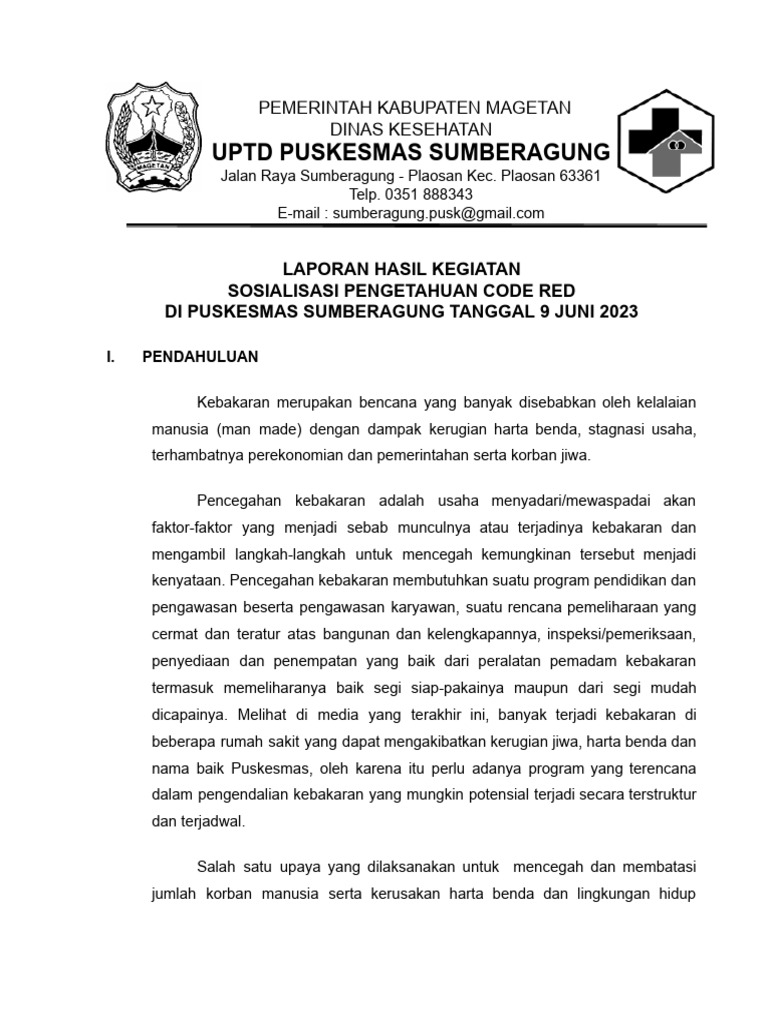 Simulasi Kebakaran Code Red PKM Sumberagung 2023 | PDF | Kesehatan Holistik