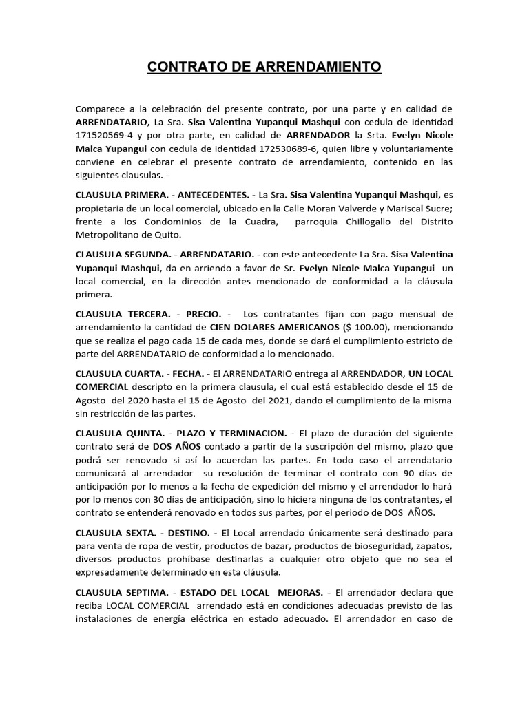 Contrato de Arriendo | PDF
