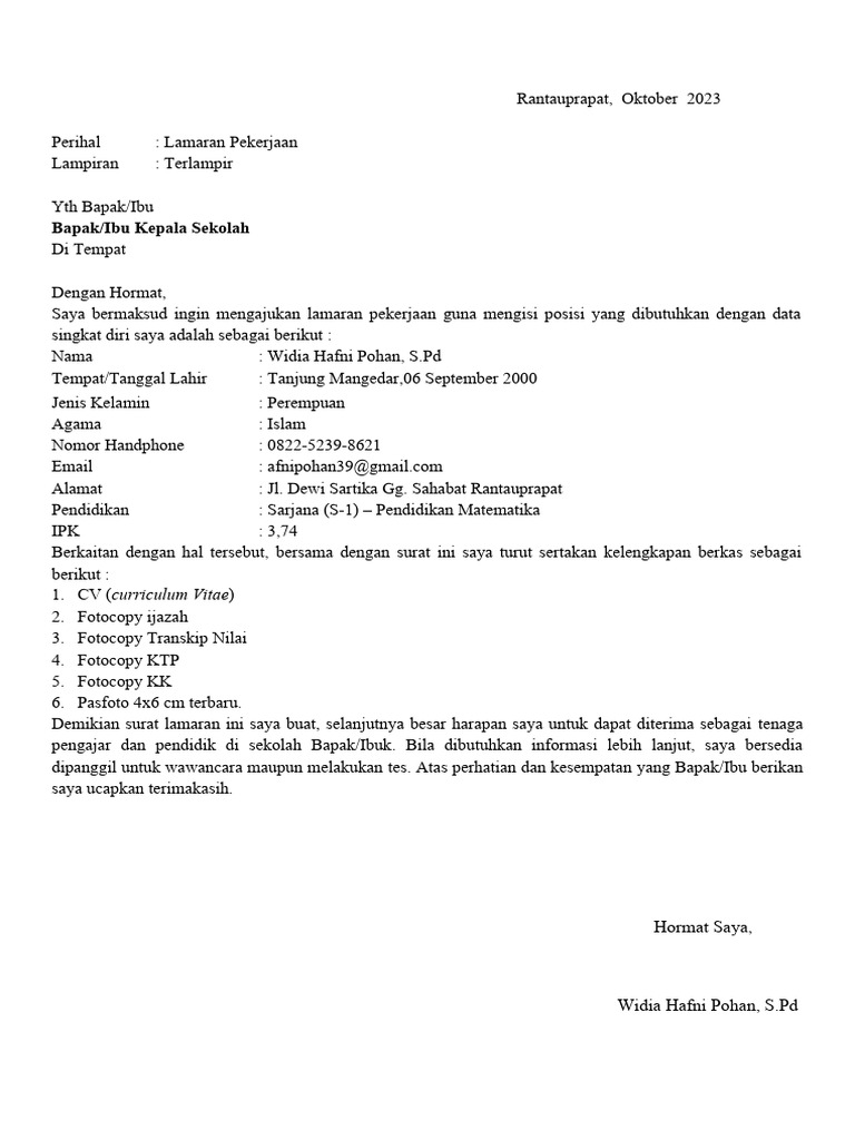 CV & Lamaran Kerja Yossi Lucky | PDF