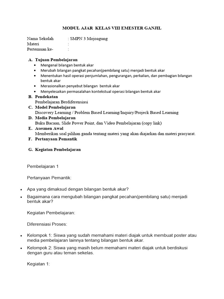 Contoh Templet Modul Ajar | PDF