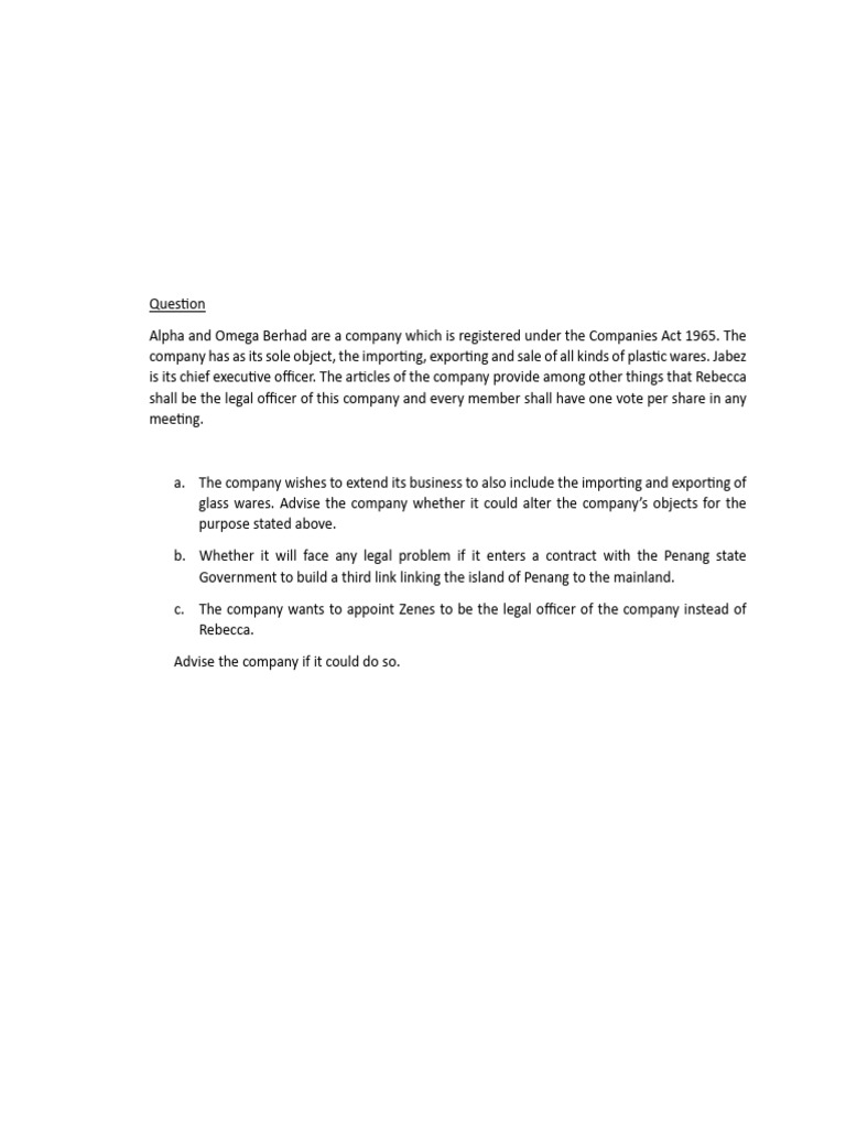 5) Company S Constitution (Problem) | PDF | Civil Law (Legal System) | Governance