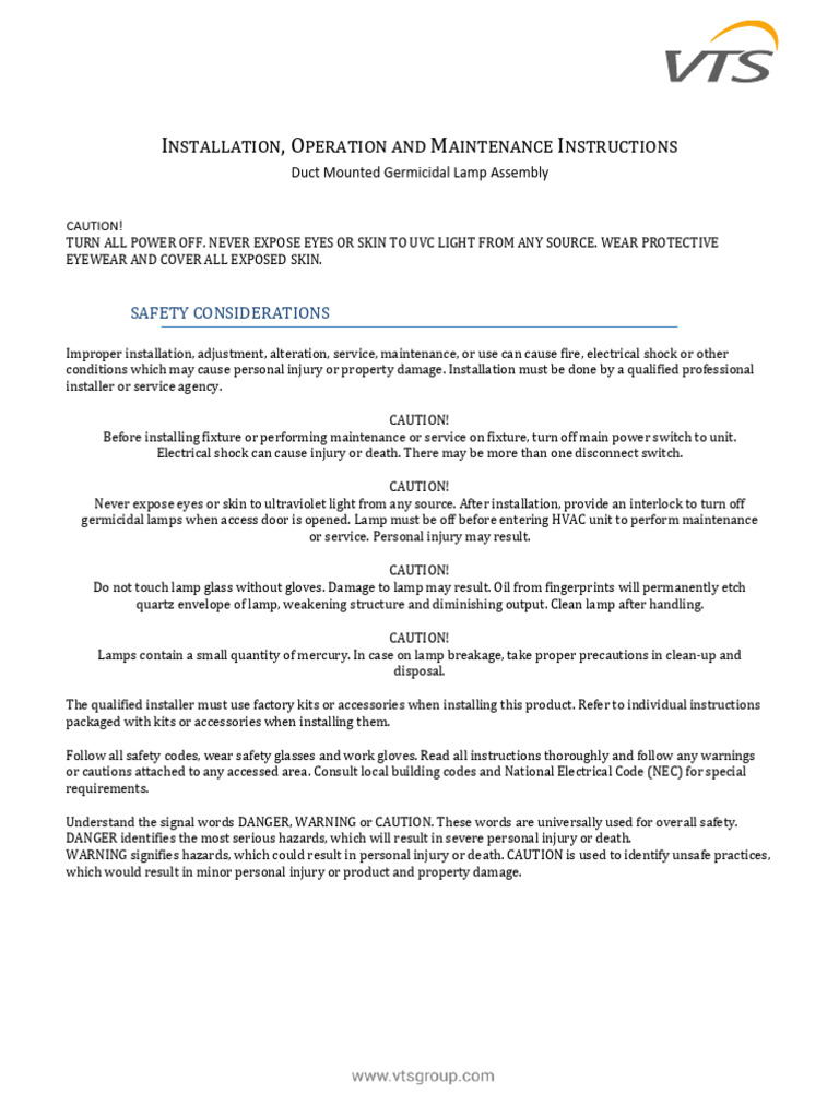 1 - UV Lights IOM - Drawings | PDF | Ultraviolet | Duct (Flow)