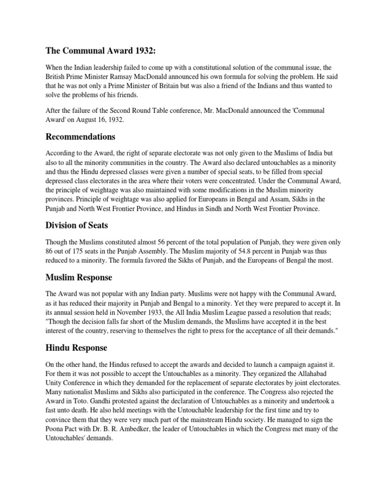 The Communal Award 1932 | Dalit | South Asia