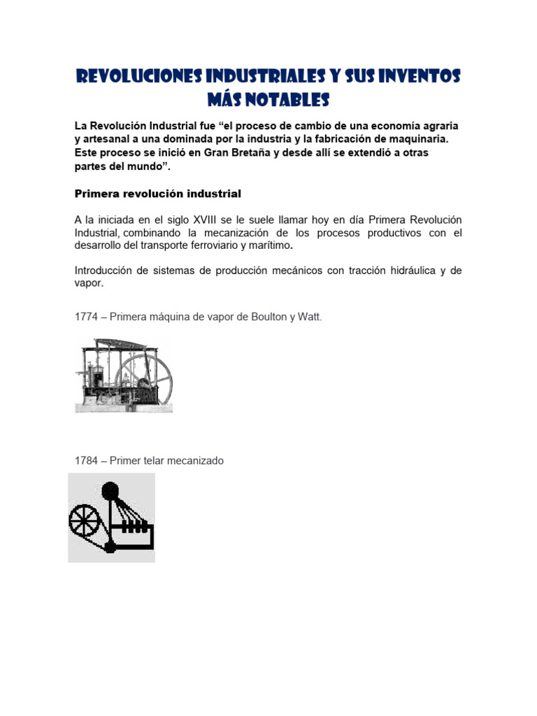 Revoluciones Industriales y Sus Inventos Más Notables | PDF