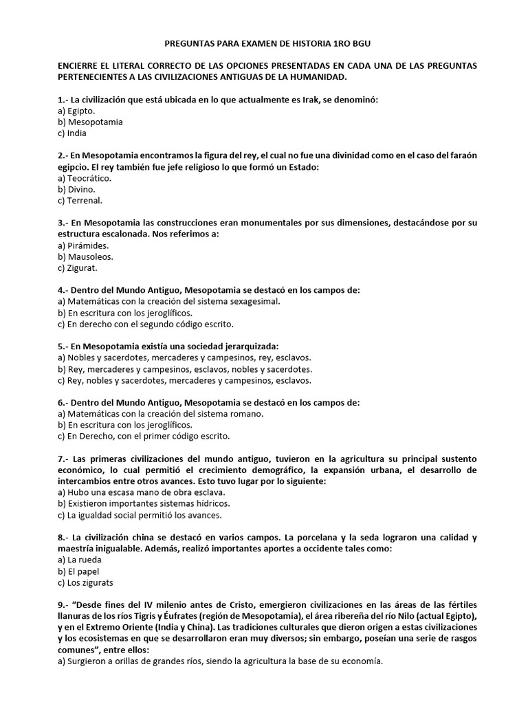 Preguntas para Examen1 Historia - 2do Trimestre-1 | PDF | Antiguo ... Preguntas para Examen1 Historia - 2do Trimestre-1 | PDF | Antiguo ...