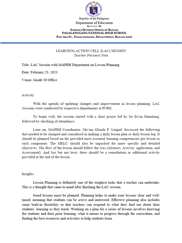 Reflection Notes | PDF | Teachers | Learning