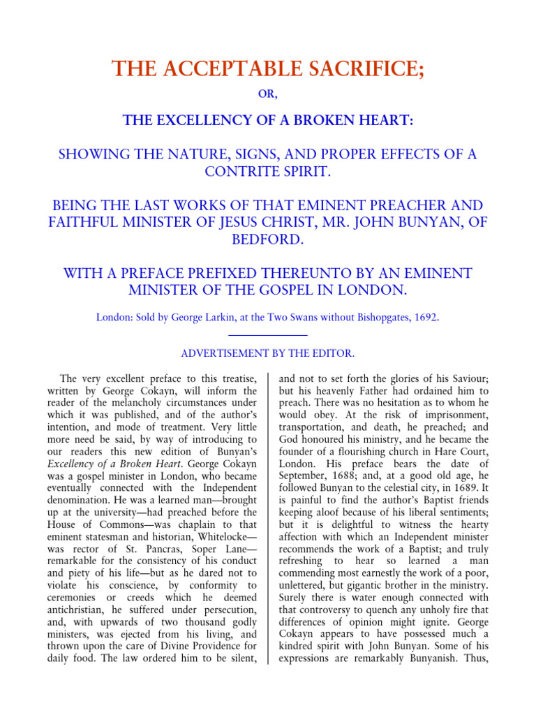 Acceptable Sacrifice, The - JOHN BUNYAN | PDF
