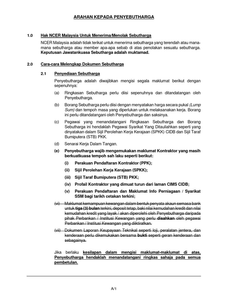 Borang Ringkasan Sebutharga G1 Pembaikan KTMB Pdg. Besar | PDF