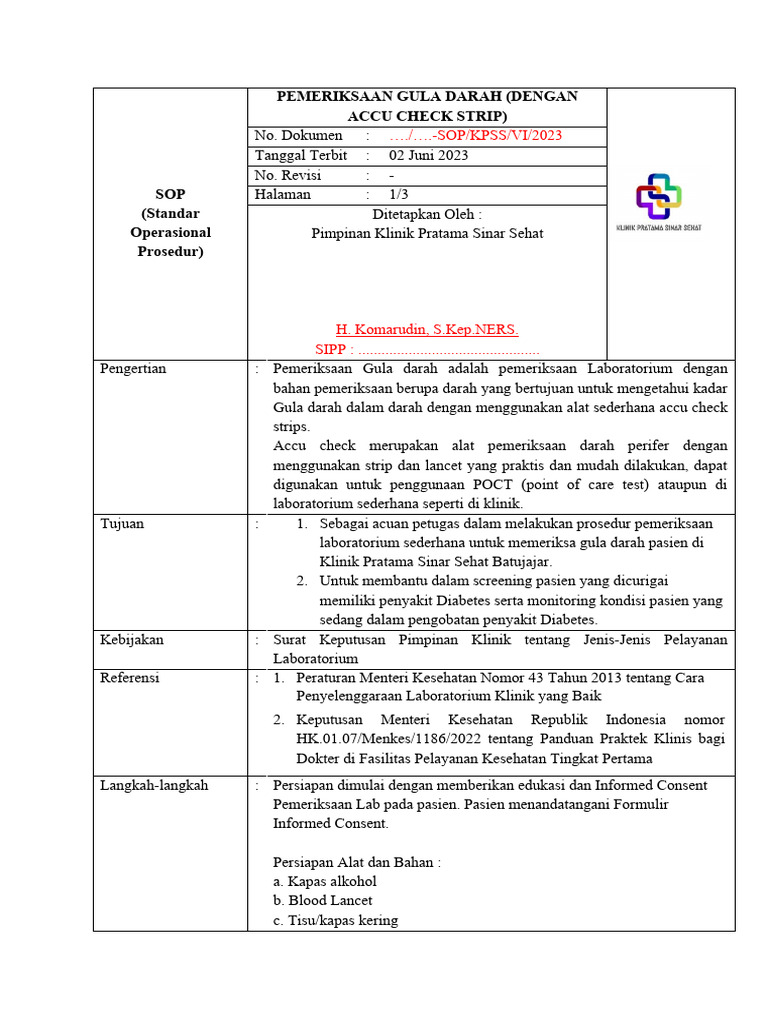 Sop Pemeriksaan Gds GDP | PDF