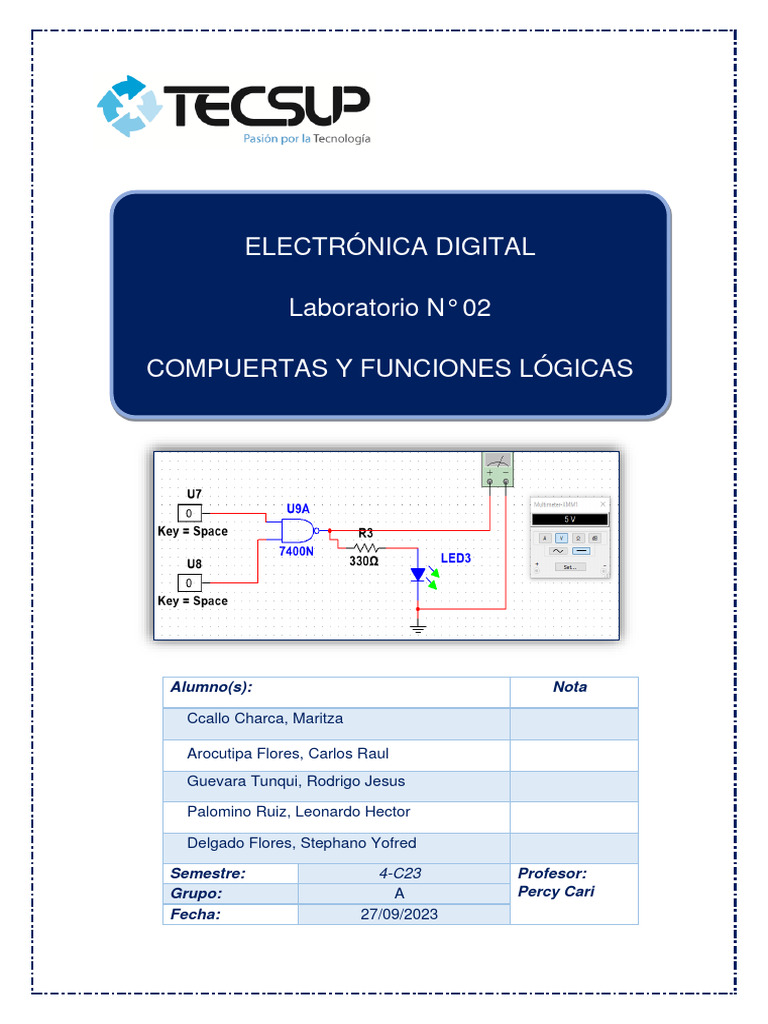 Lab02 - Compuertas y Funciones Lógicas 4C23 - A | PDF | Puerta lógica ...