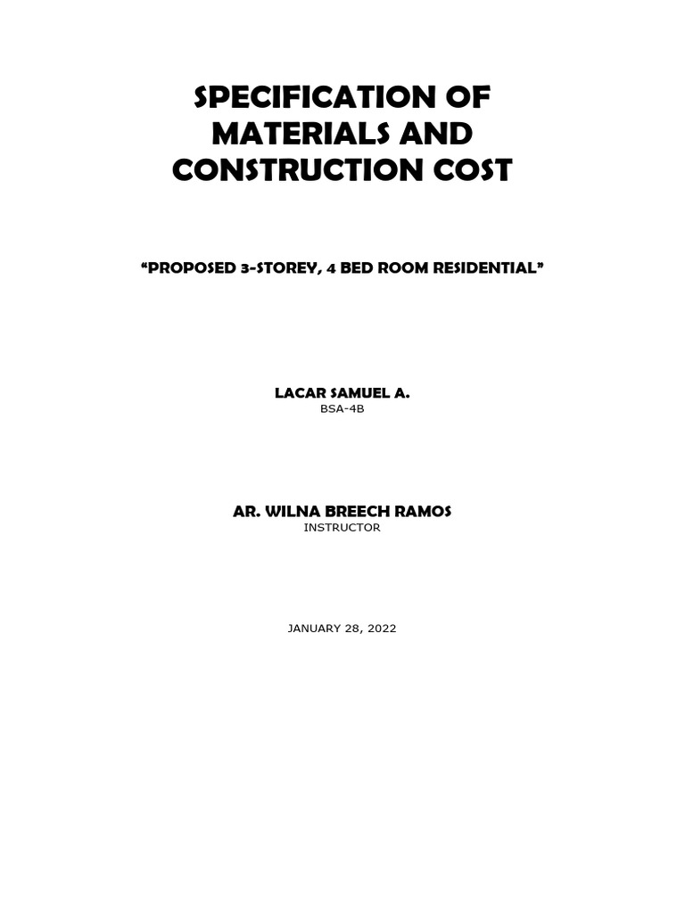 Material-Specification-And-Construction-Cost-Estimate. Lacarsamuel ...