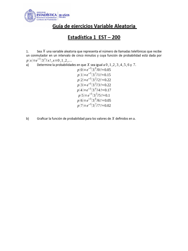 Pauta Guía de Ejercicios Variable Aleatoria | PDF