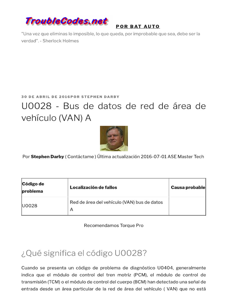 U0028 - Bus de Datos de Red de Área de Vehículo (VAN) A | PDF