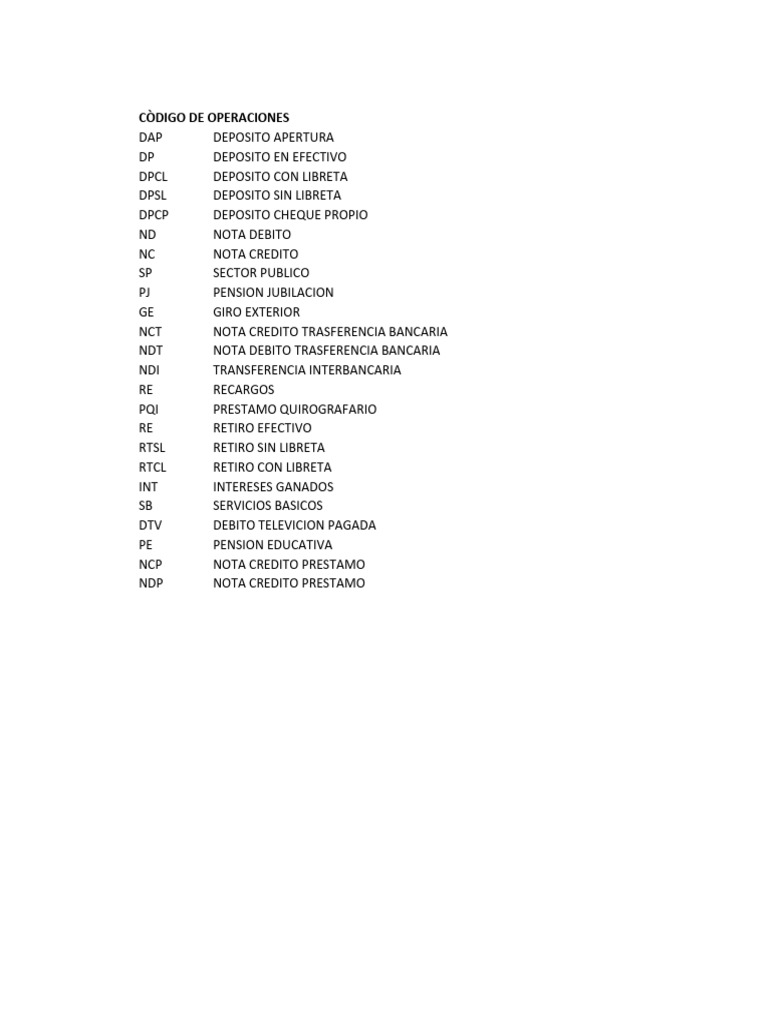 Codigo de Operaciones Bancarias, Cartola | PDF
