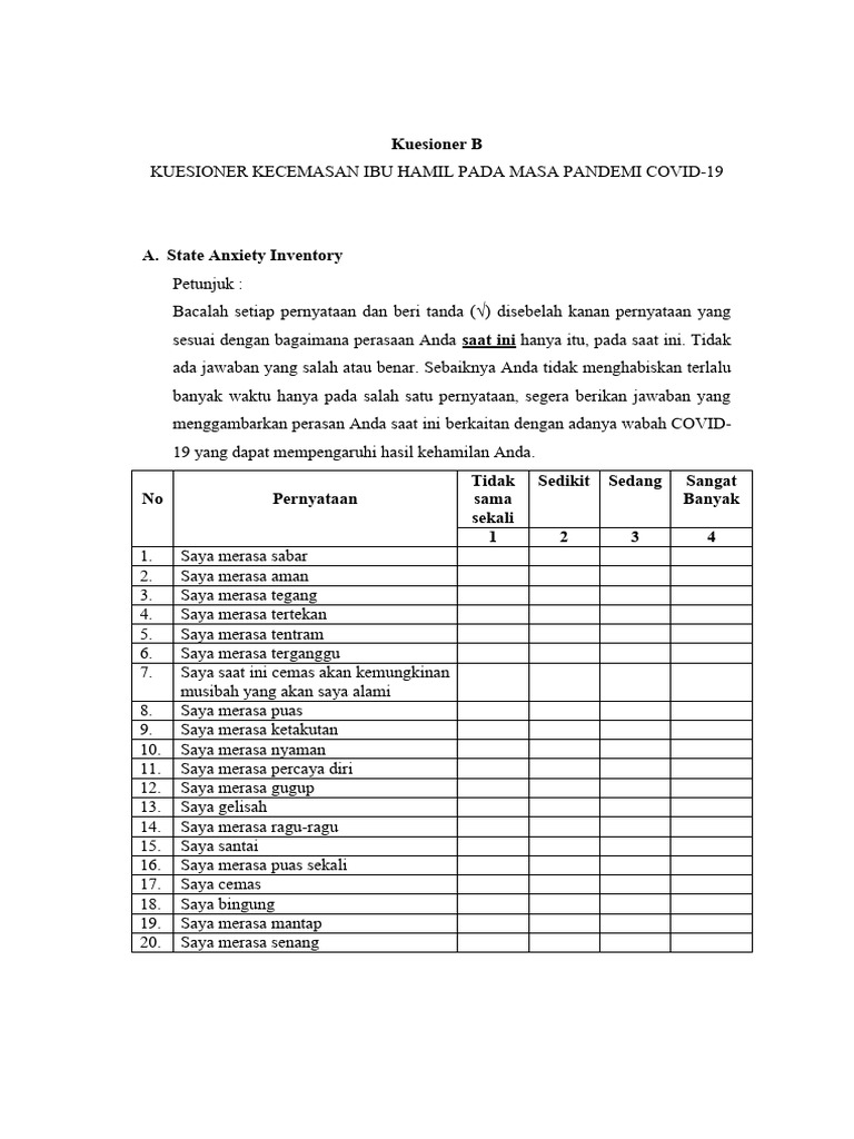 2.kuesioner Kecemasan STAI | PDF
