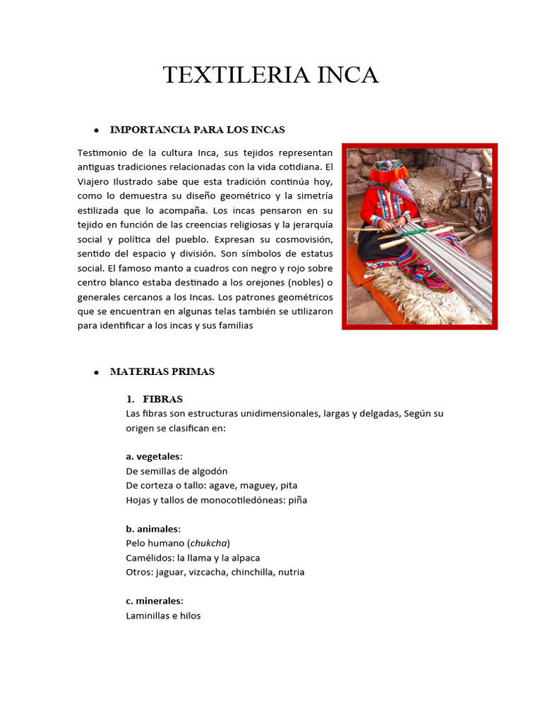 Textileria Inca | PDF | Telar | Imperio Inca