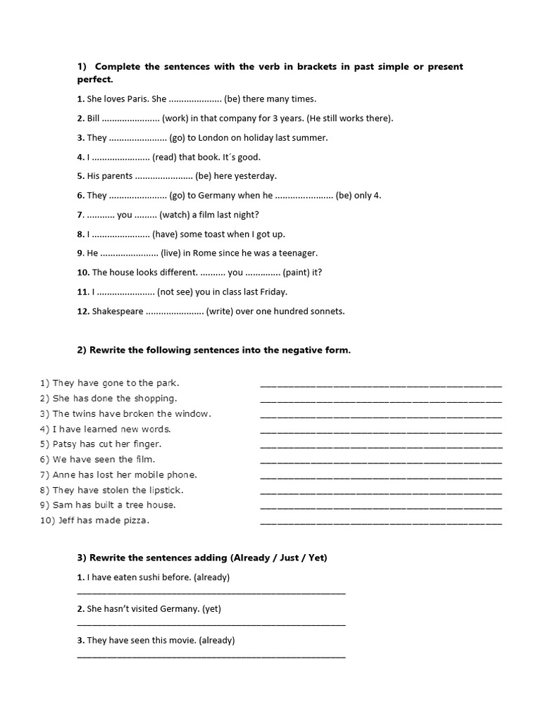 Exercises Present Perfect | Download Free PDF | Linguistics