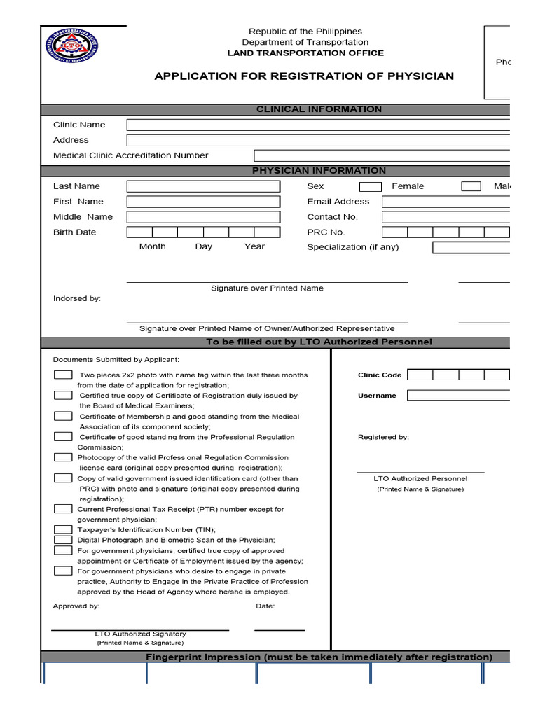 Annex D - Application For Registration of Physician Form | PDF | Identity Document | Government
