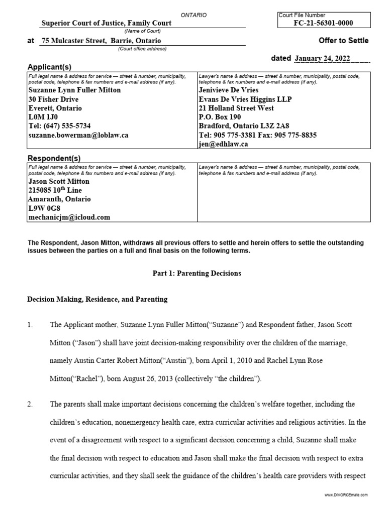 Ontario Family Court Settlement | PDF | Law