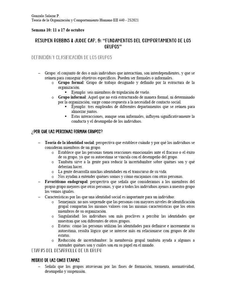 Robbins & Judge CAP 9, CAP 10, CAP 12, Grupo y Equipo | PDF