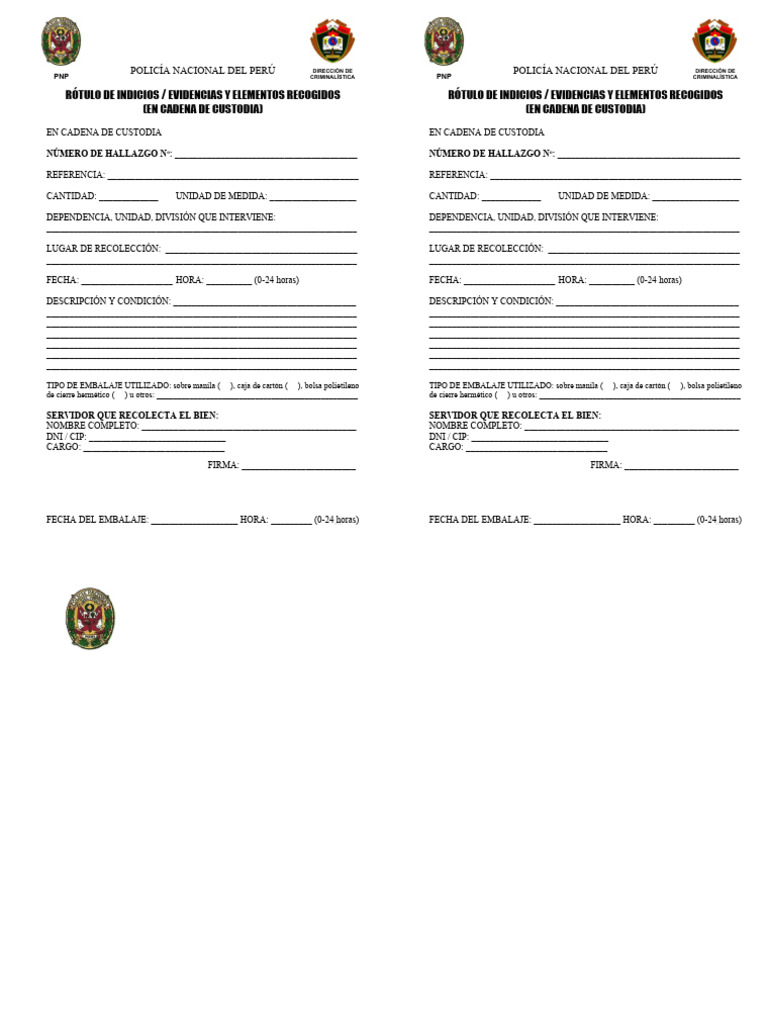 (MP) Rotulo de Evidencia y Cadena de Custodia - Dircri PNP 2021-1 | PDF | Justicia penal ...