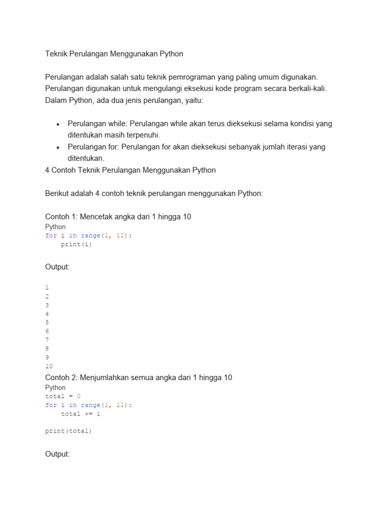 Teknik Perulangan Menggunakan Python | PDF