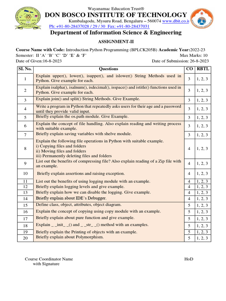 Introduction To PythonProgramming Assignment-2 As On 16-8-2023 | PDF