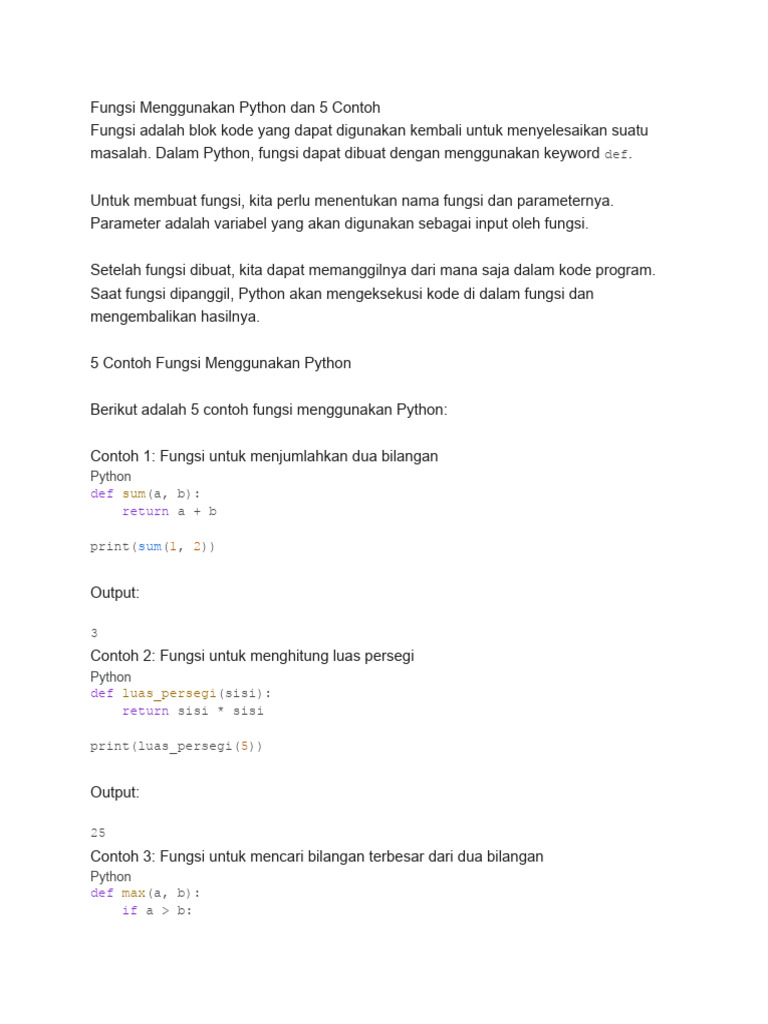 Fungsi Dan Contoh Menggunakan Python | PDF Fungsi Dan Contoh Menggunakan Python | PDF