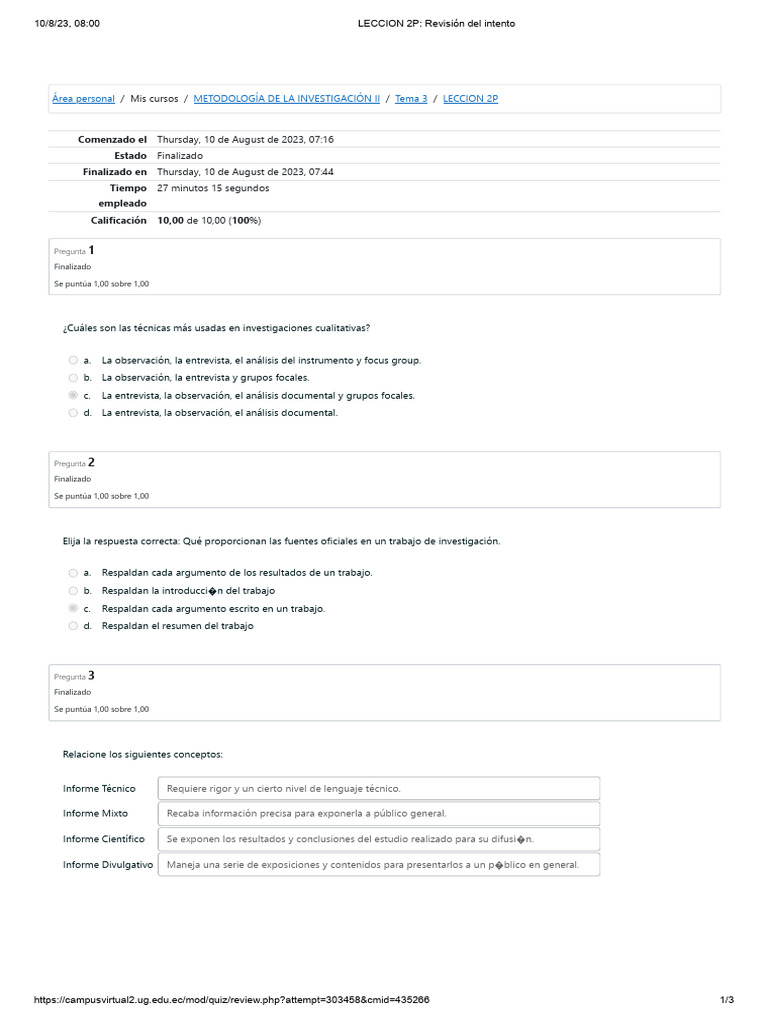 LECCION 2P - Revisión Del Intento | PDF
