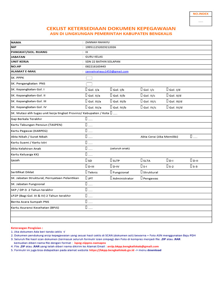 form ceklist dokumen kepegawaian | PDF
