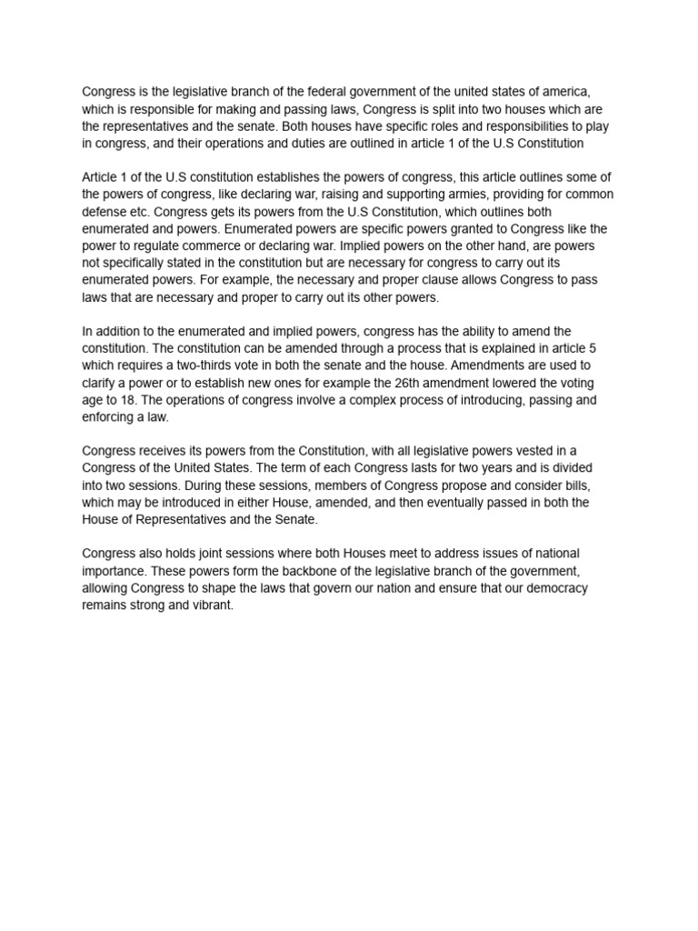 Congress and Its Powers | PDF | Law