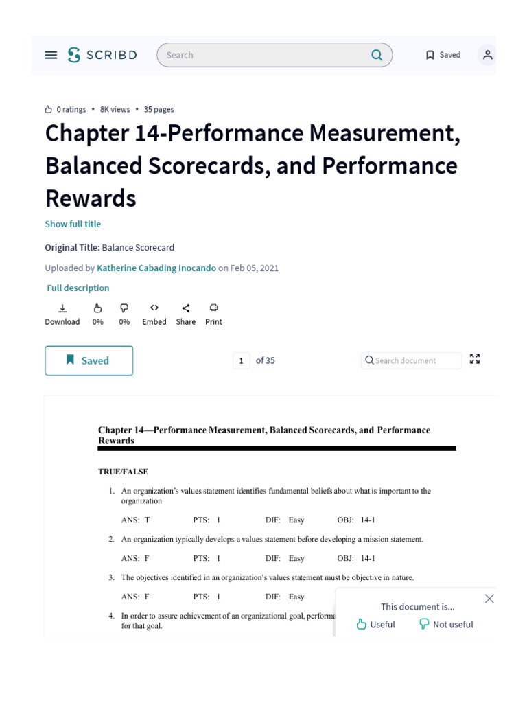 Chapter 14-Performance Measurement, Balanced Scorecards, and ...