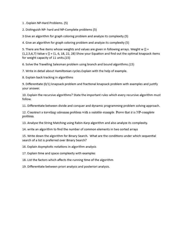 ADA Qbank | PDF | Computational Complexity Theory | Dynamic Programming ADA Qbank | PDF | Computational Complexity Theory | Dynamic Programming