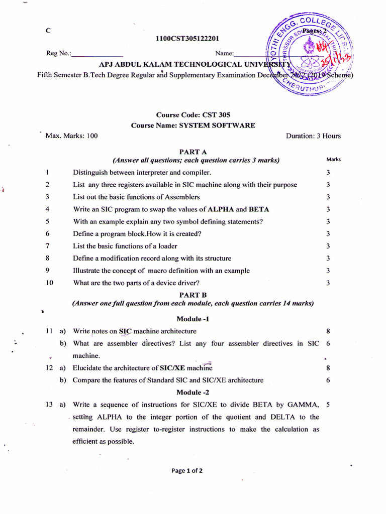 Cst305 System Software, December 2022 | PDF | Assembly Language | Computer Architecture