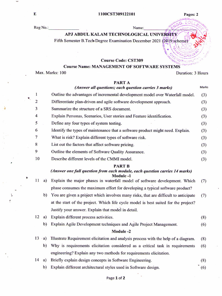 CST309 Software Management Exam Guide | PDF | Agile Software Development | Technology Development