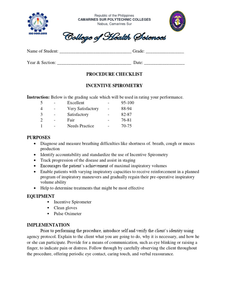 Incentive Spirometry Checklist 2 | Download Free PDF | Clinical ...