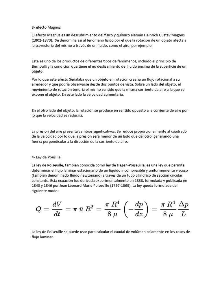 Efecto Magnus y Ley de Poiseuille en Física | PDF | Sistema ...