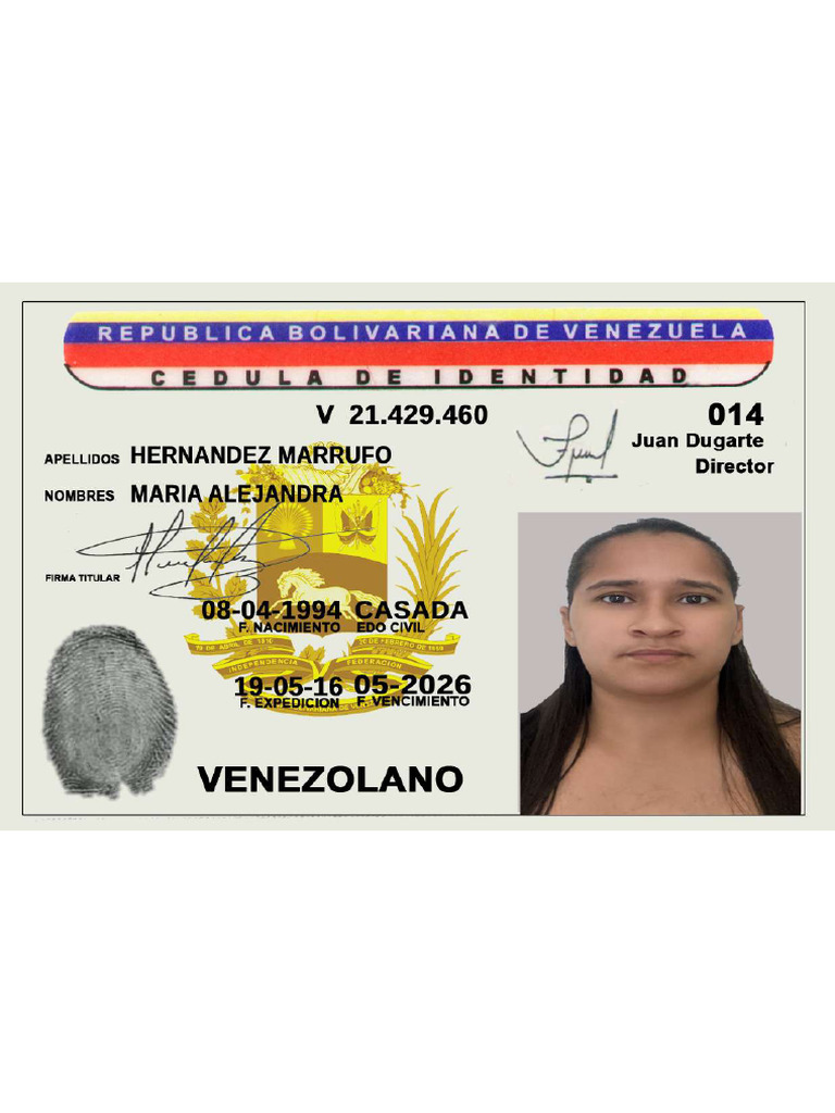 República Bolivariana de Venezuela Saime Cedula Identidad Hernandez ...