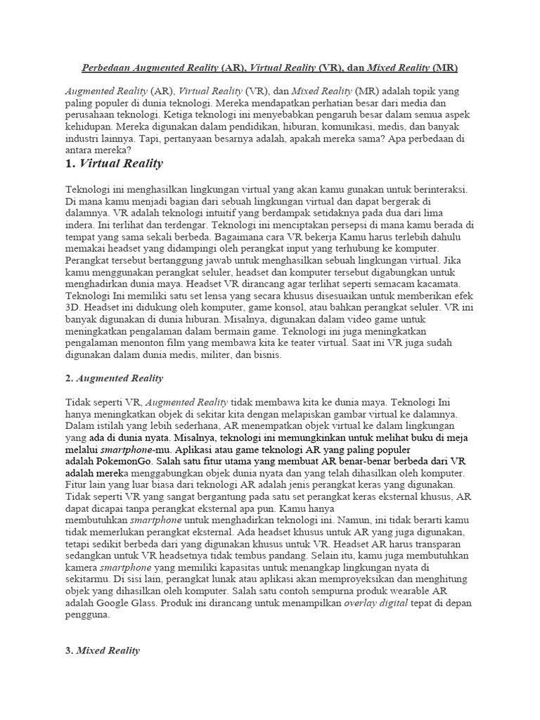 Perbedaan VR, Ar, MR | PDF