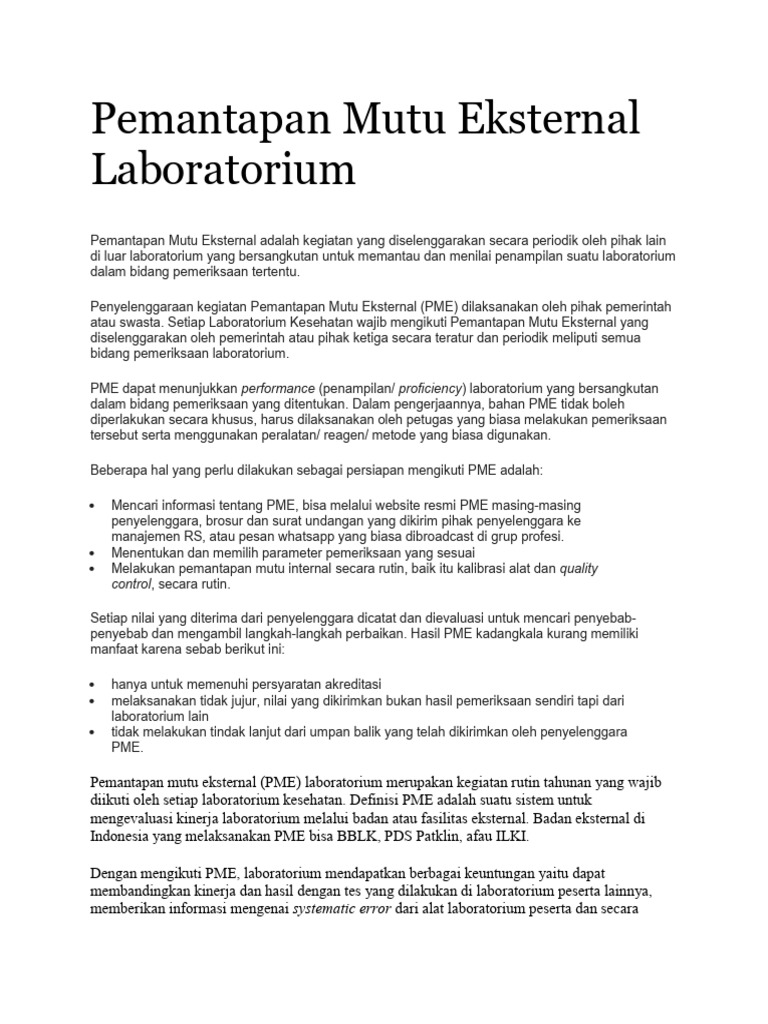 Pemantapan Mutu Eksternal Lab | PDF
