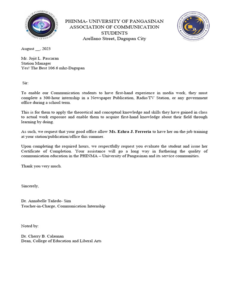 FERRERIA-YES FM-OJT-Endorsement-Letter-and-Evaluation-Instrument | PDF | Learning | Behavior ...