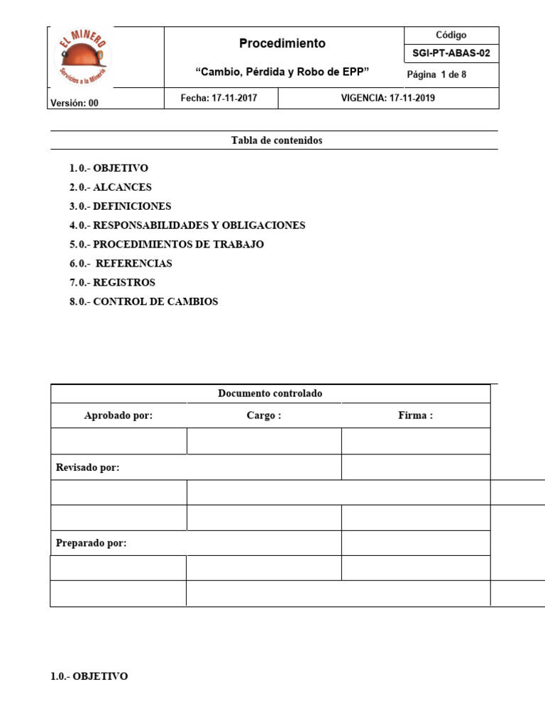 SIG-PT-ABAS-02 Cambio, Perdida y Robo de EPP V1 | PDF