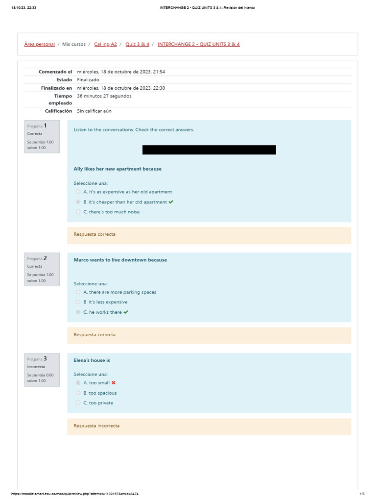 Interchange 2 - Quiz Units 3 & 4 - Revisión Del Intento | PDF