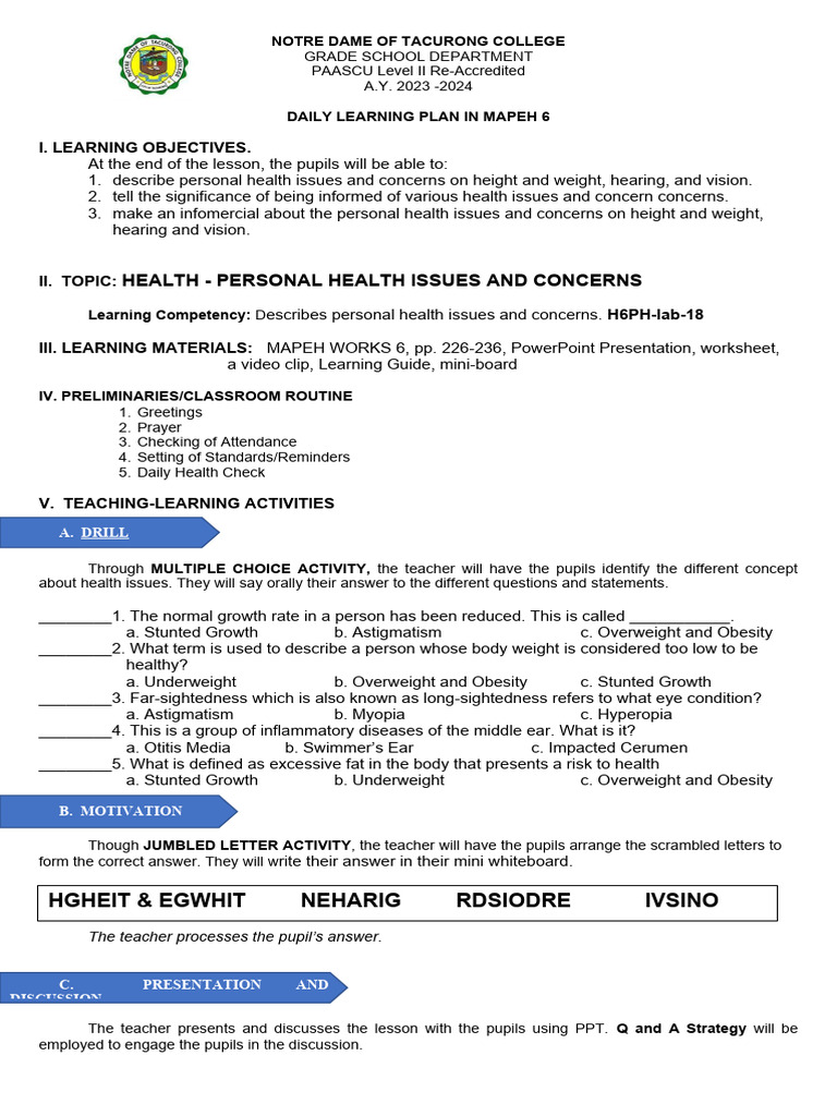 MAPEH 6 LP Week 3 Health | PDF | Obesity | Medical Specialties