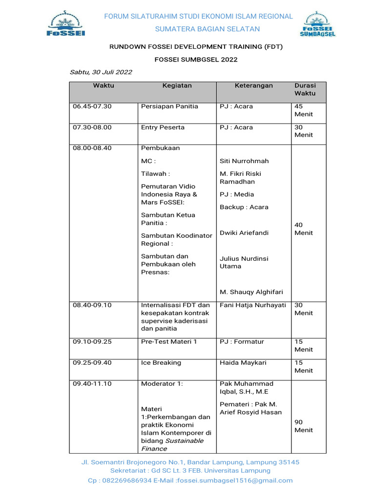 Rundown FDT Sumbagsel 2022 | PDF