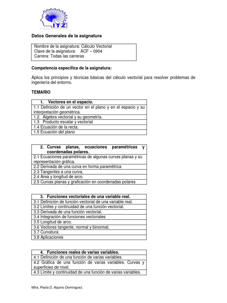 TEMARIO CÁLCULO VECTORIAL para estudiar tecnologico | PDF | Integral ...