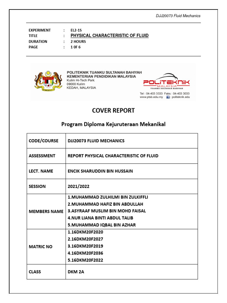 Report Fluid Mechanics | PDF | Density | Liquids