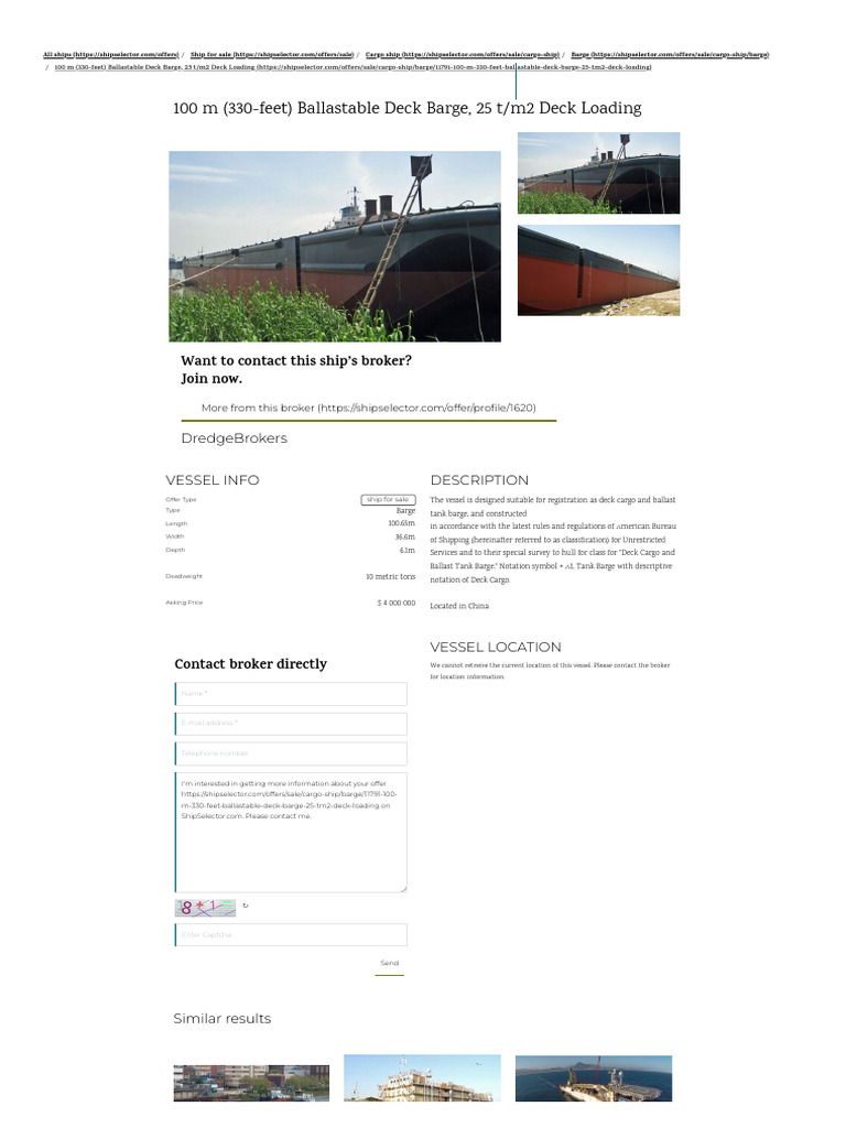 100 M (330-Feet) Ballastable Deck Barge, 25 T - m2 Deck Loading - Ship ...