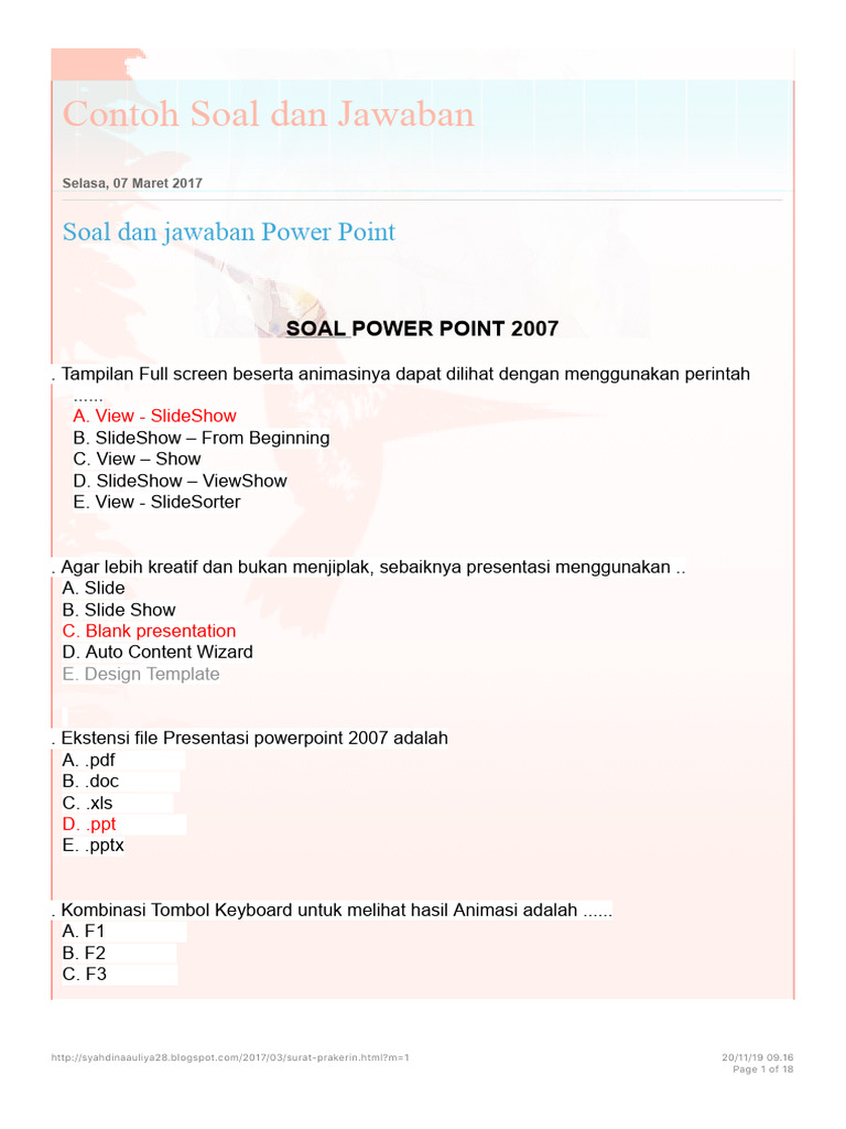 Contoh Soal Dan Jawaban - Soal Dan Jawaban Power Point | PDF